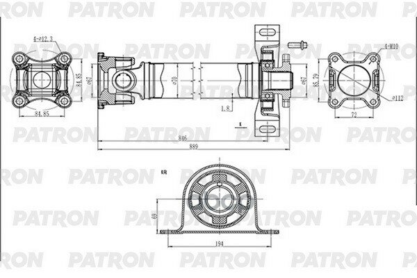 Вал карданный (L=889 мм.) MERCEDES Sprinter (906) 2006-2018 PATRON арт. PKR027