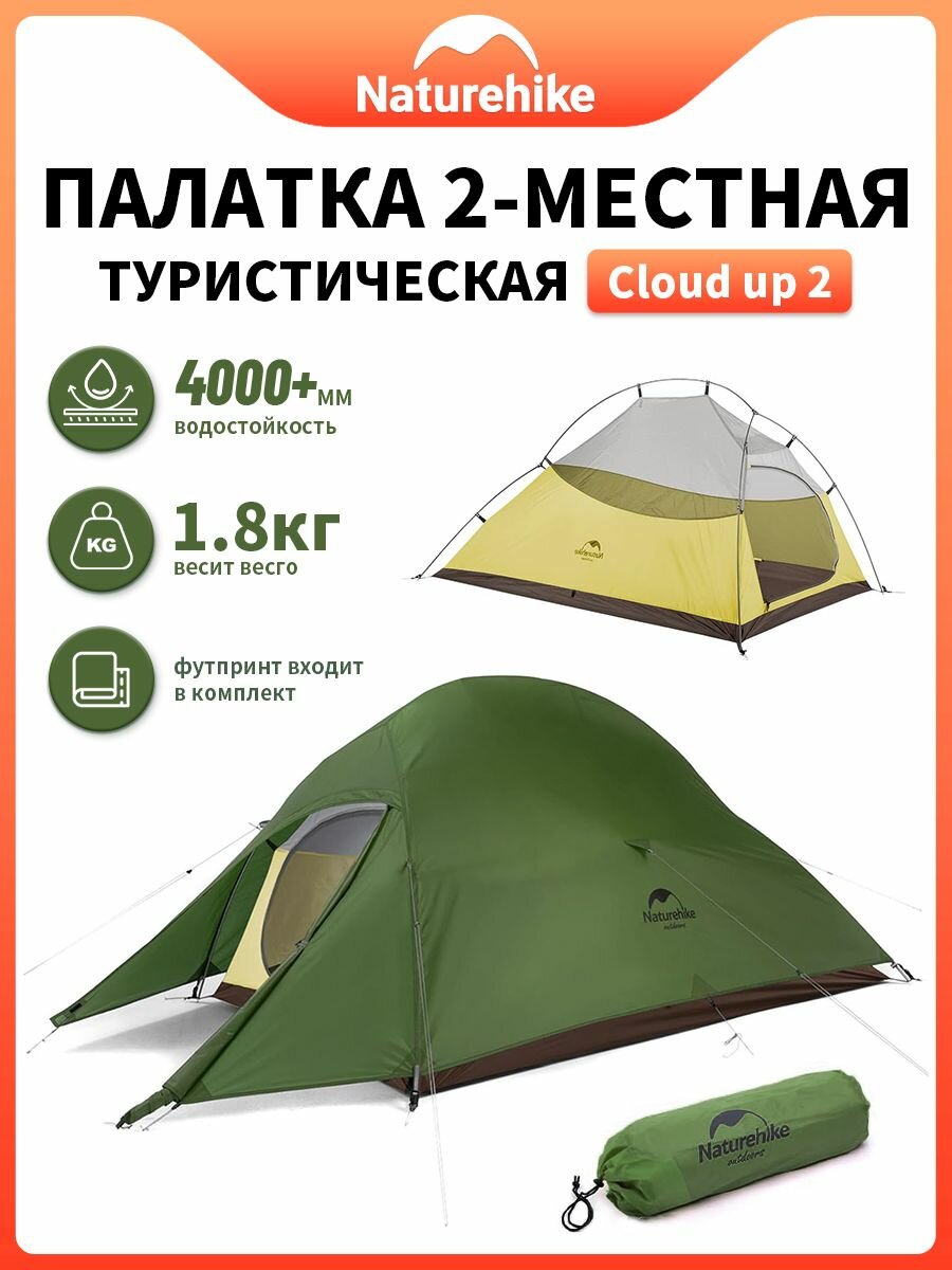 Палатка для рыбалки туристическая походная 2-местная Naturehike Cloud Up 2-
