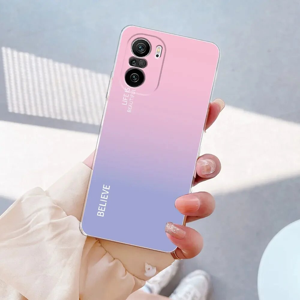 Чехол для Xiaomi POCO F3, градиент розово-фиолетовый
