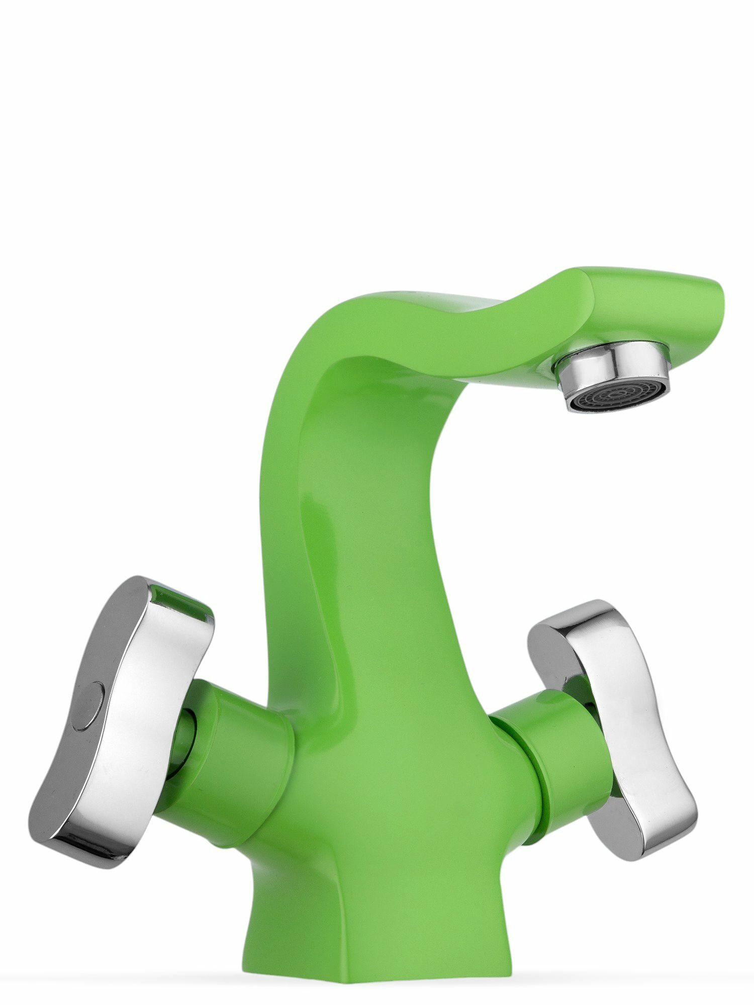 Смеситель для умывальника волнообразный зеленый с хромированными с вентильными ручками