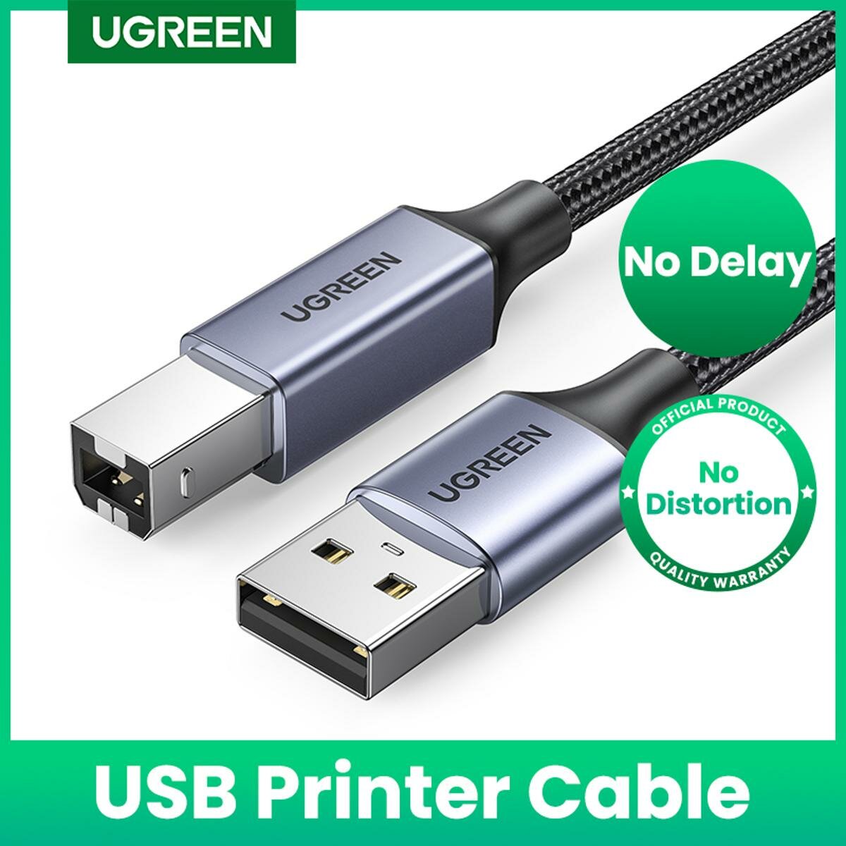 UGREEN USB-кабель для принтера USB 2.0, плетеный шнур, тип A, штекер, тип B, штекер, принтер, сканер, высокоскоростной,