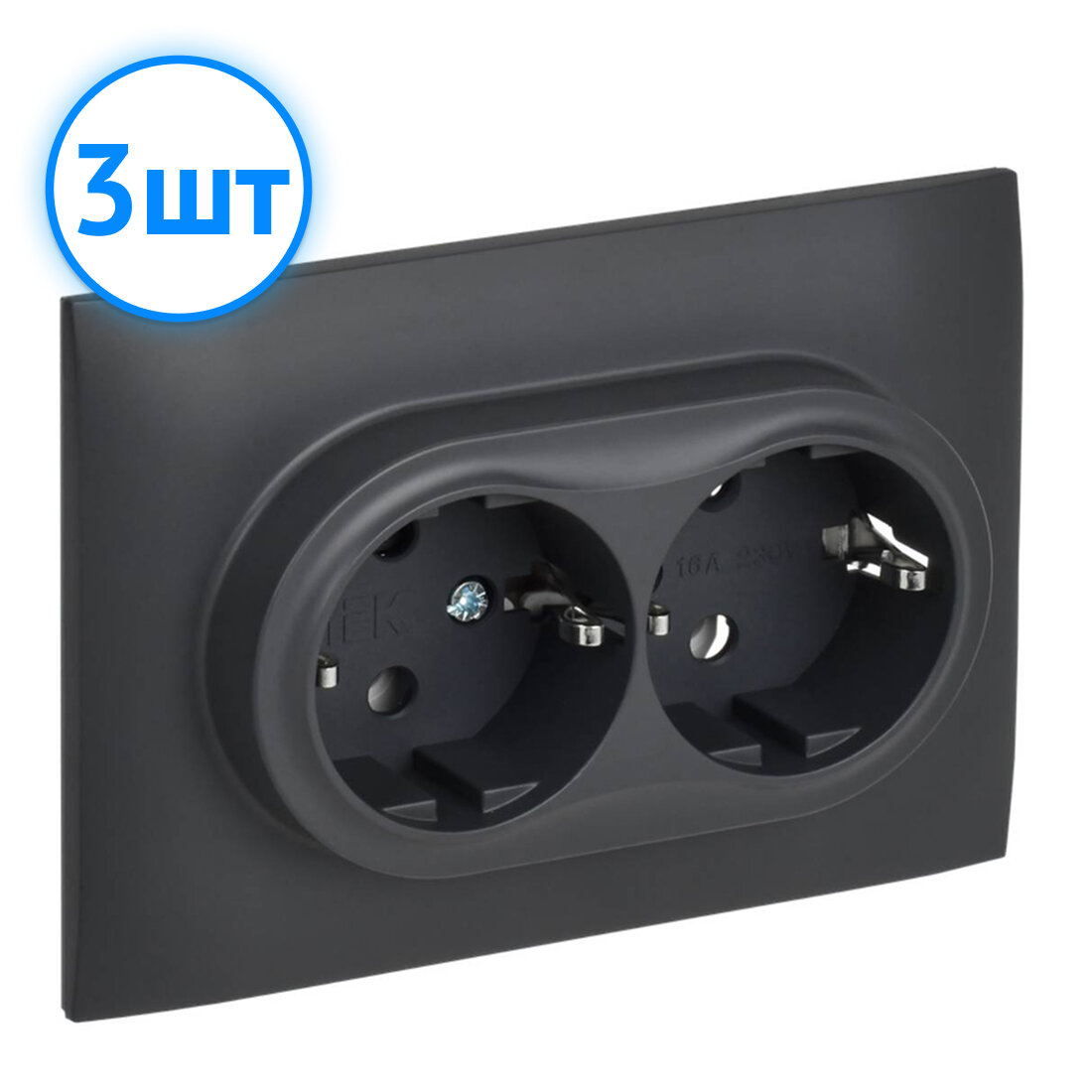 Розетка двухместная IEK SKANDY с заземлением 16А в сборе SK-R08T титан SK-R21-16-K48-F (комплект из 3 шт.)