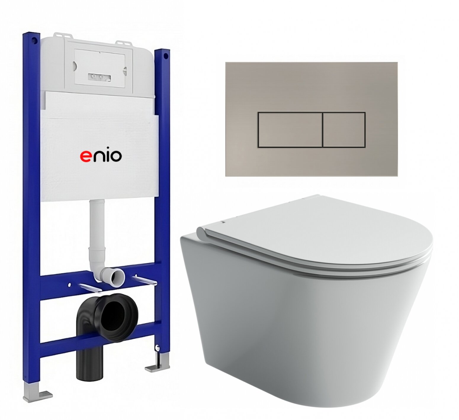 Комплект 3 в 1 инсталляция Enio Tecnico 50 EN8050050 + Унитаз подвесной Ceramica Nova Forma CN3011 + кнопка матовая нержавеющая сталь Rettangolo