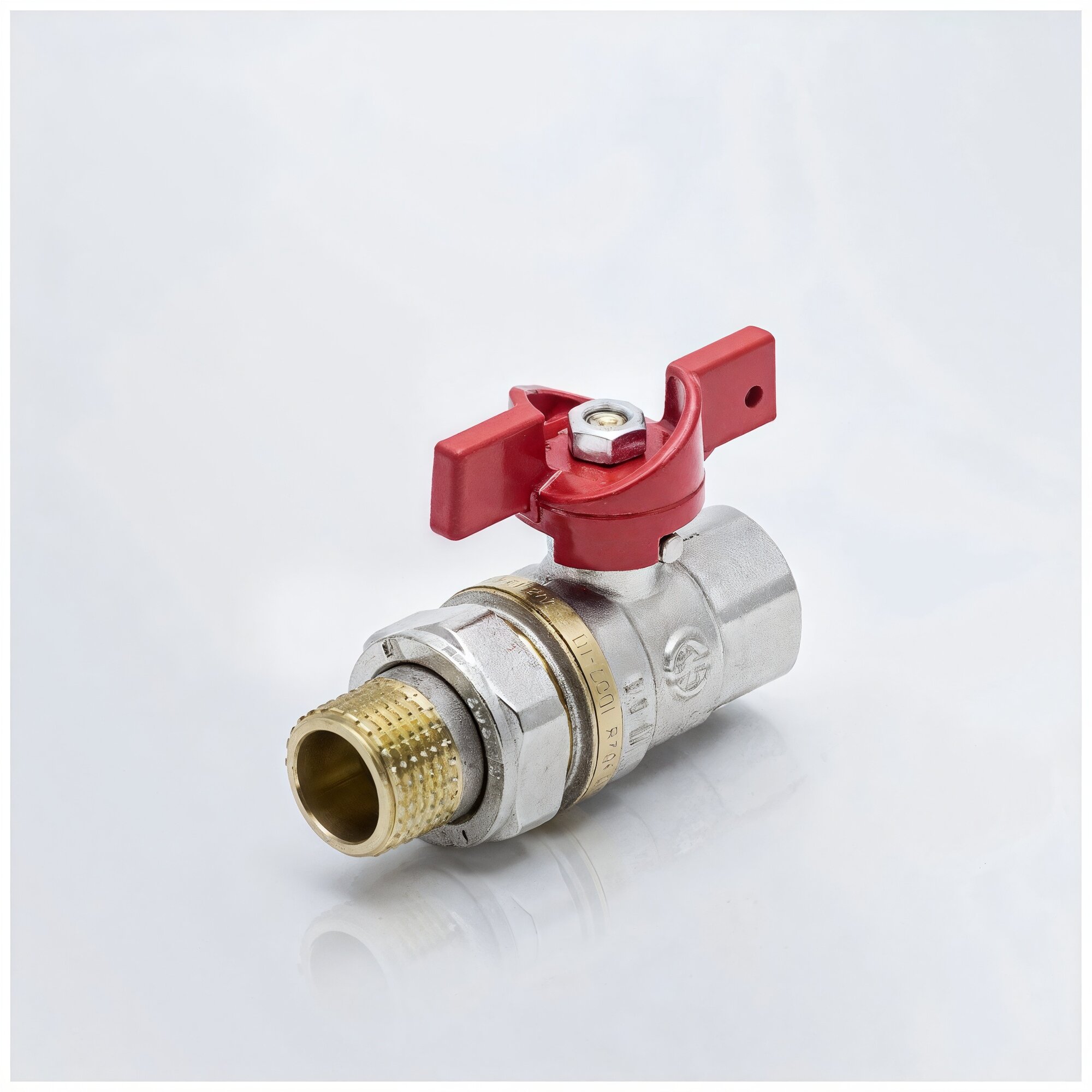 Кран шаровой латунь никель 1007 Euro Ду 25 Ру25 ВР/"американка" полнопроходной бабочка красная Aquasfera 1007-03