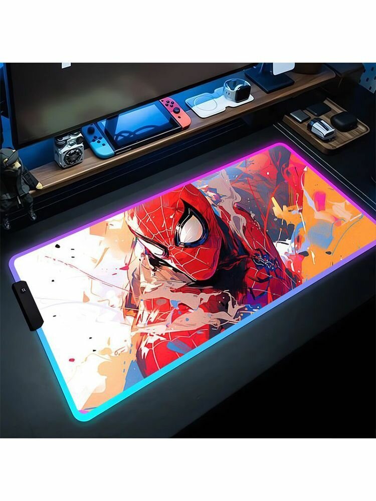 RGB LED Spider-Man Универсальный настольный ковер с принтом высокой четкости, Marvel Spider-Man, размер 40x90xl