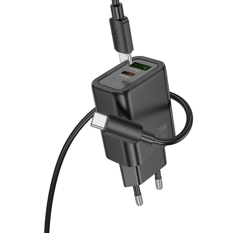 Зарядное устройство Hoco N63 Gentle Dual port 30W, PD3.0/PPS/QC3.0 + Кабель Type-C to Type-C 1 метр, Черный