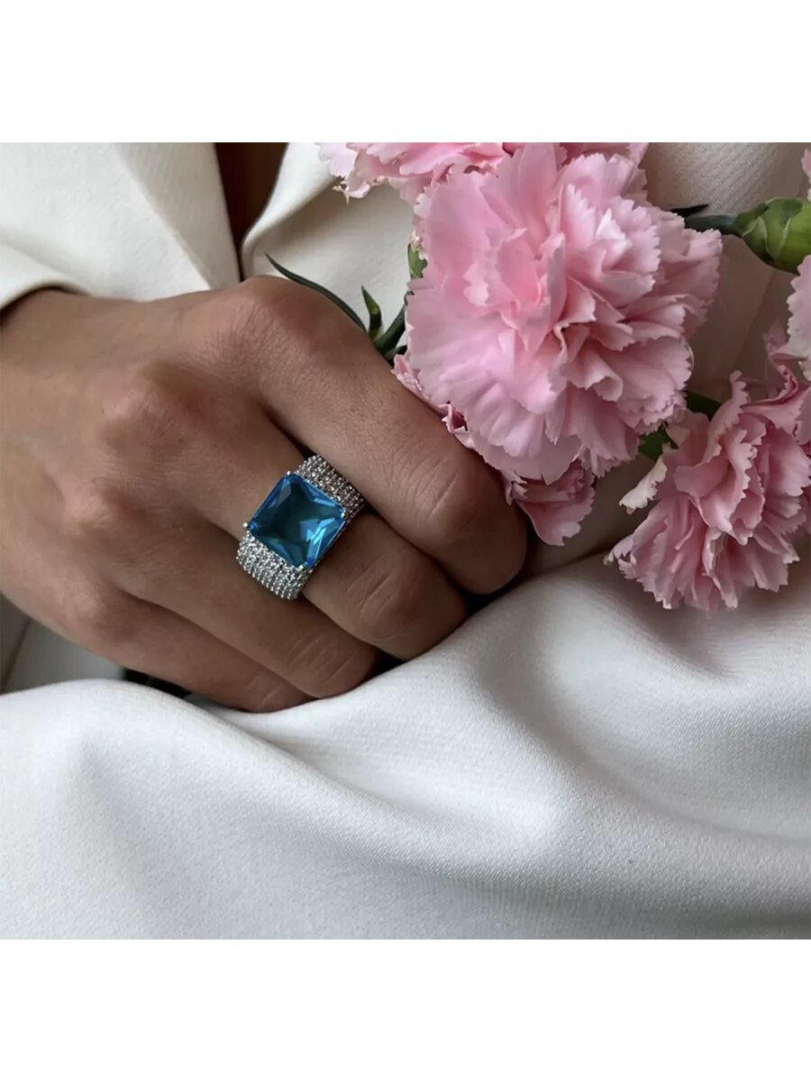 Кольцо, кристалл, фианит, циркон