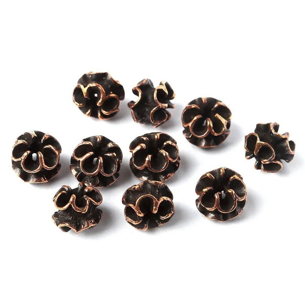 Бусина металлическая, 7х5.5мм, Anna Bronze, Цветок, базовый материал - бронза, цвет античная бронза (медный с чернением), 5 шт.