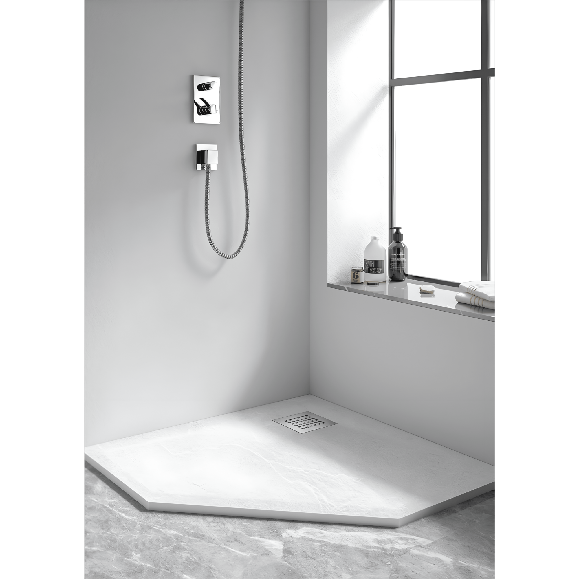 Душевой поддон RGW STONE TRAY 14155099-01-11 90x90 низкий, искусственный камень, трапеция, цвет белый