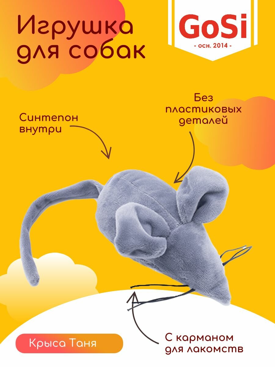 Игрушка для собак, GoSi, крыса таня с карманом для лакомств, для собак всех возрастов и пород