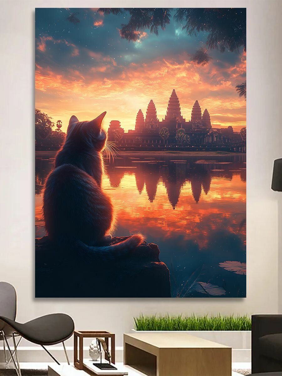 Картина с котами / пейзаж / в интерьер, картина с животными, 60х80 см.