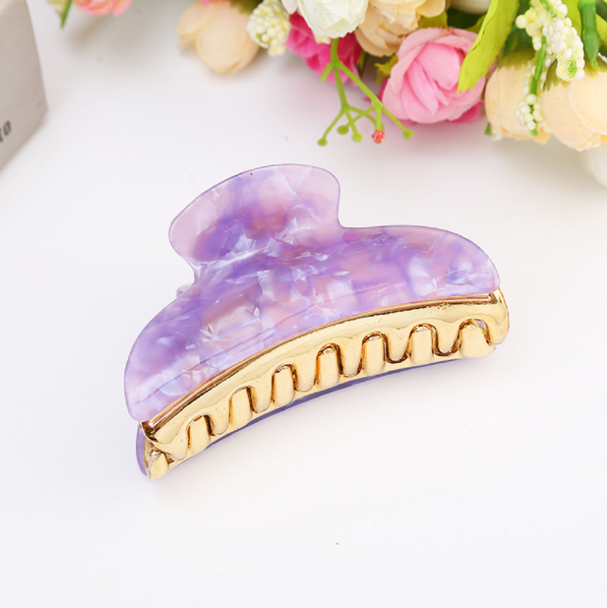 Краб для волос 8.8 см фиолетовый с перламутровый с золотым. Средней жесткости