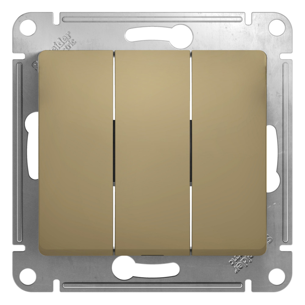 Выключатель Systeme Electric / Систем Электрик Glossa cхема 1+1+1, 10А IP20, скрытой установки, титан, 71х71х38.5мм трехклавишный, GSL000431 / переключатель