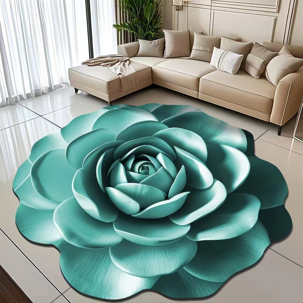 Ковер "Чужой цветок" , рисунок в стиле Диатомовая грязь, синий, 120x120cm