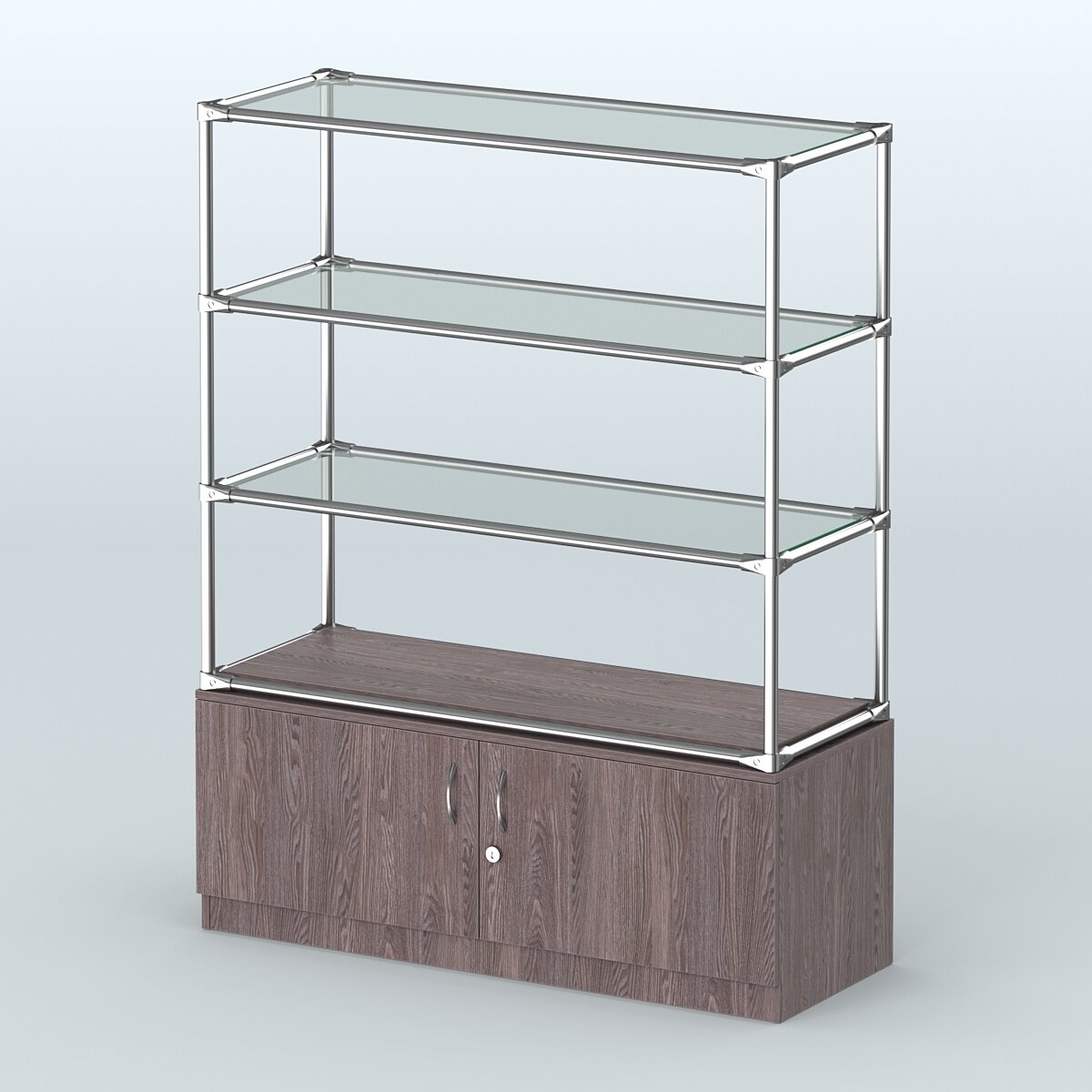 Островная торговая система хром 1200 мм с тумбами №5, Ясень Анкор темный