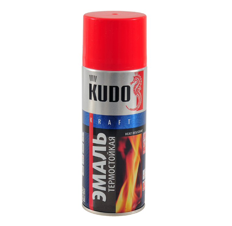 Краска спрей термостойкая красная, 520 мл. kudo