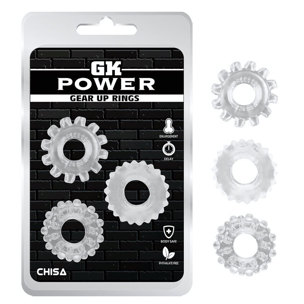 Набор эрекционных колец Gear Up Rings, прозрачный, TPE, диаметр 1.6 см