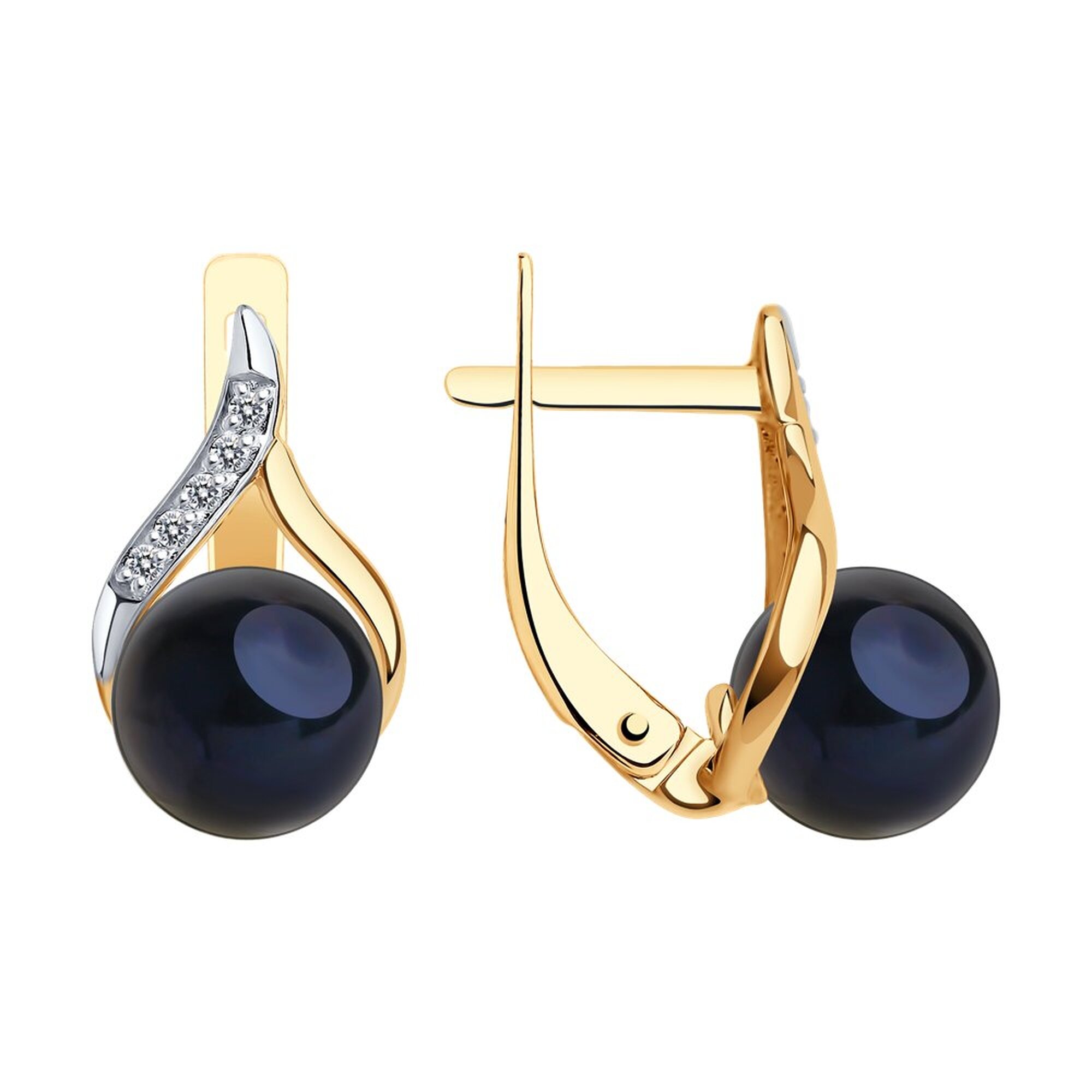 Серьги Diamant online, красное золото, 585 проба, жемчуг, фианит