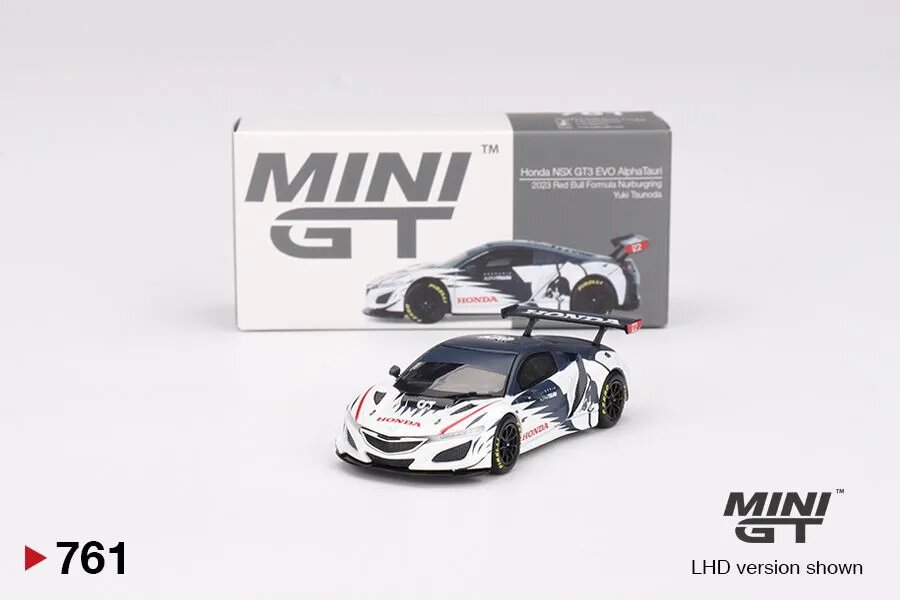 Коллекционная машинка MINI GT 1/64 #761 Honda NSX GT3 EVO AlphaTauri Yuki Tsunoda 2023 Red Bull Formula Nurburgring