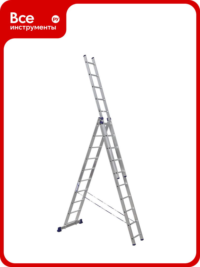 Лестница алюминиевая Алюмет 3х10 ступеней трехсекционная универсальная H3 5310 прочной конструкции