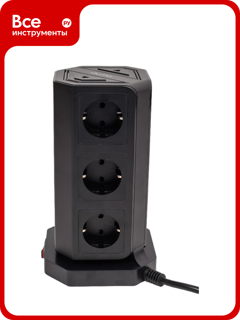 Сетевой фильтр QUMO Power Tower PRO PD 8SP4U P-0004, 9 розеток, 2500 Вт, 10A, кабель 2м 3*1 мм чистая медь, пожаробезопасный пластик, евровилка, 4 USB порта 3,1A + USB-C 18W 42086