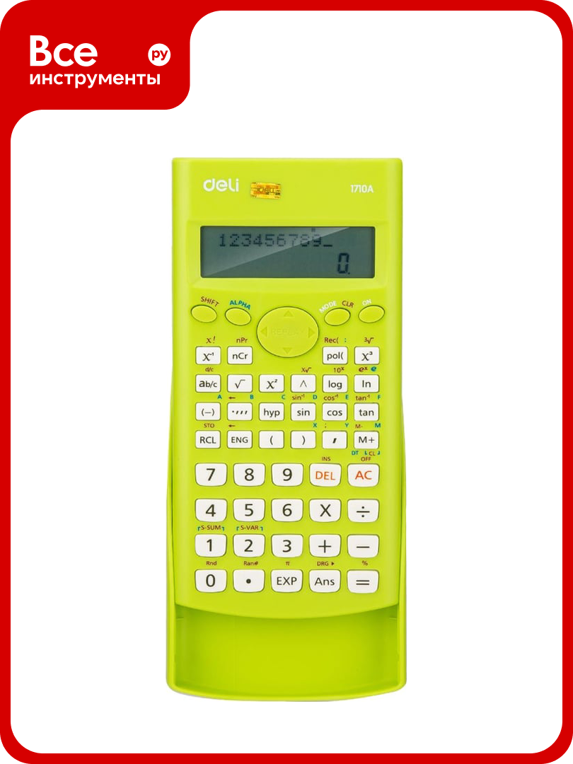 Научный калькулятор DELI e1710a/grn, ЕГЭ, 12 разрядный, lcd дисплей, питание от батарейки, зеленый 1407145, пластиковая