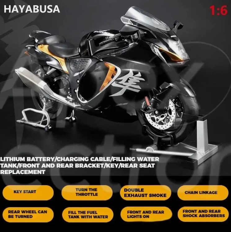 1:6 SUZUKI HAYABUSA GSX-1300R сплава металла диодлитого мотоцикла модели украшение
