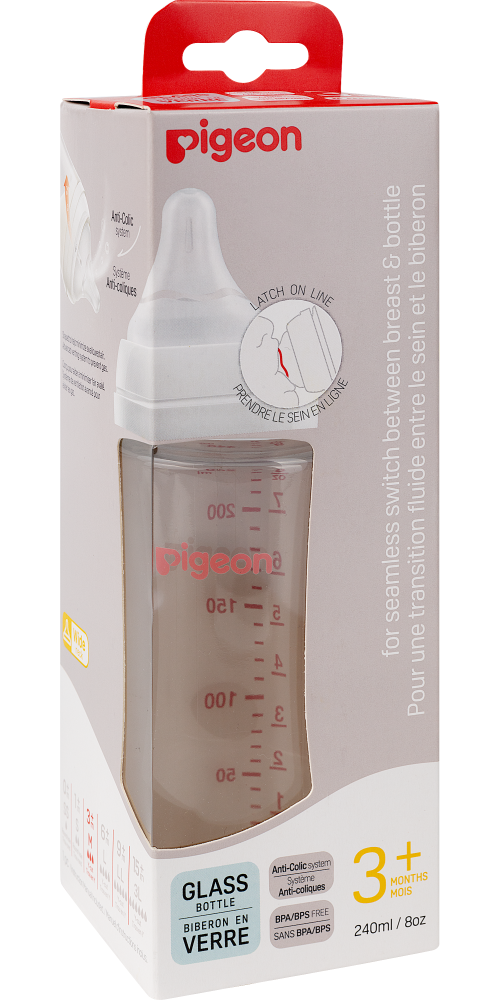 Pigeon softouch peristaltic plus бутылочка для кормления стеклянная 3+ 240 мл
