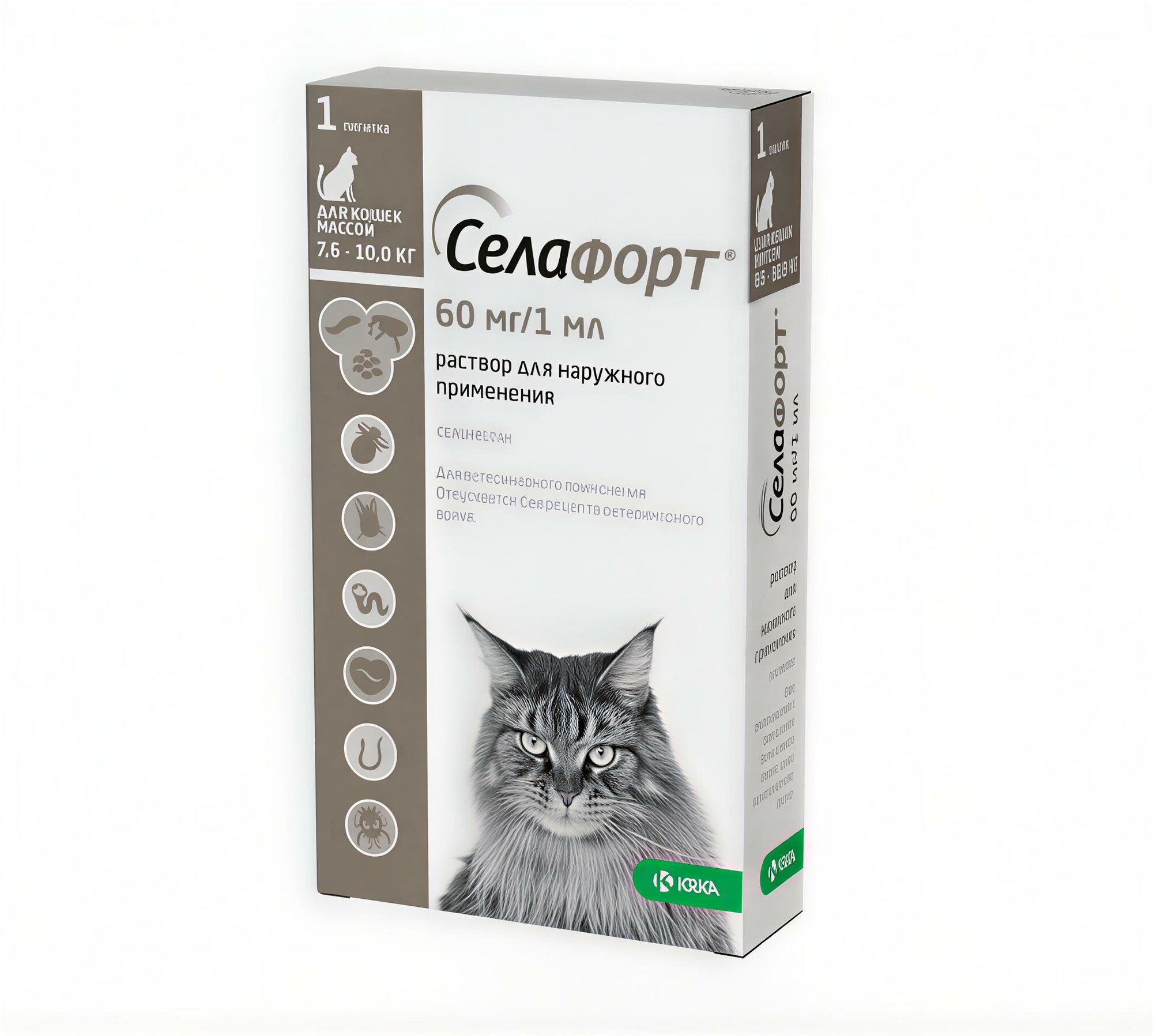Капли противопаразитарные крка Селафорт для кошек весом от 7,6 до 10 кг,1 пипетка х 1 мл