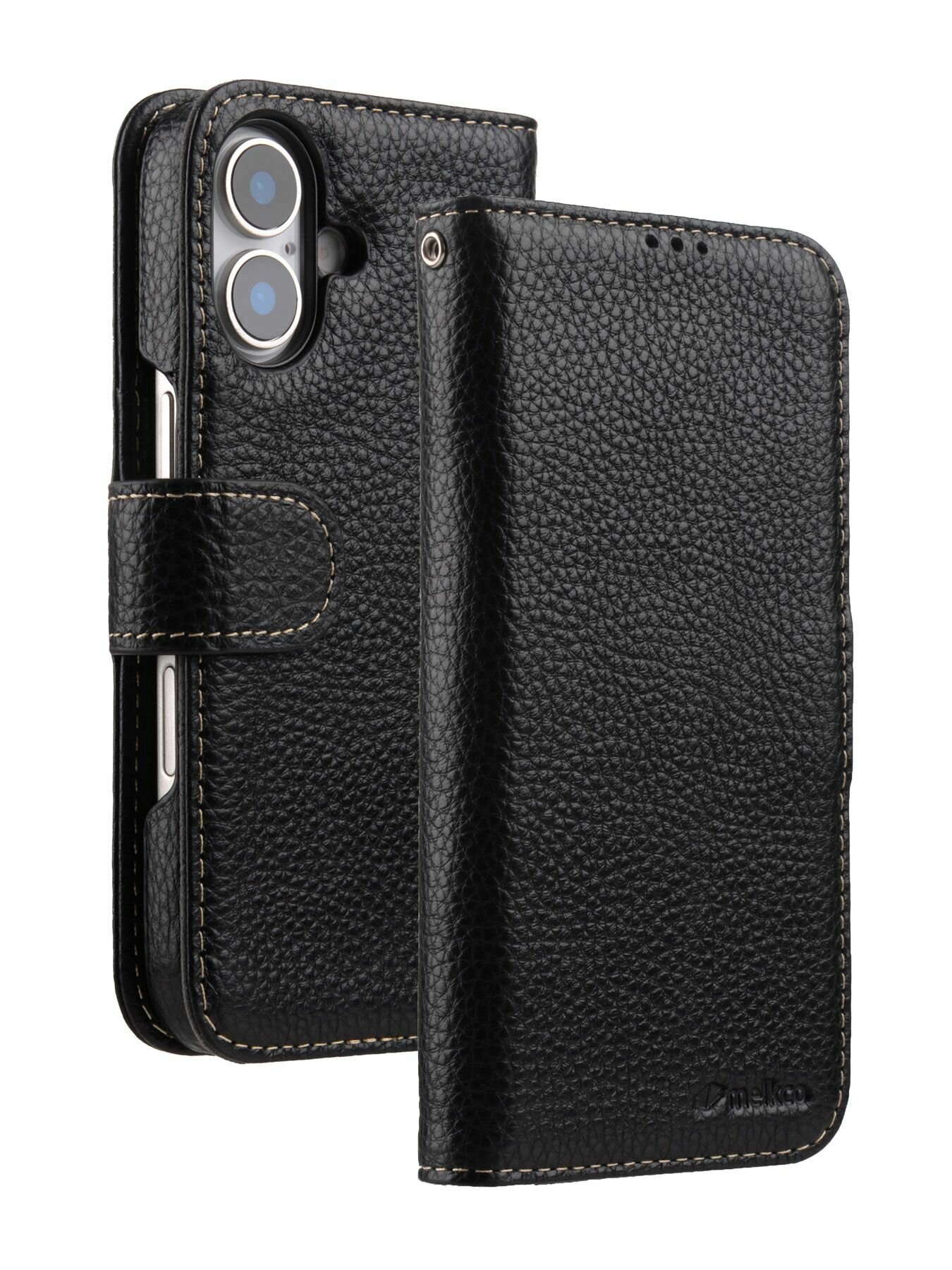 Чехол Melkco "Wallet Book Type", для iPhone 17, кожаный, чёрный