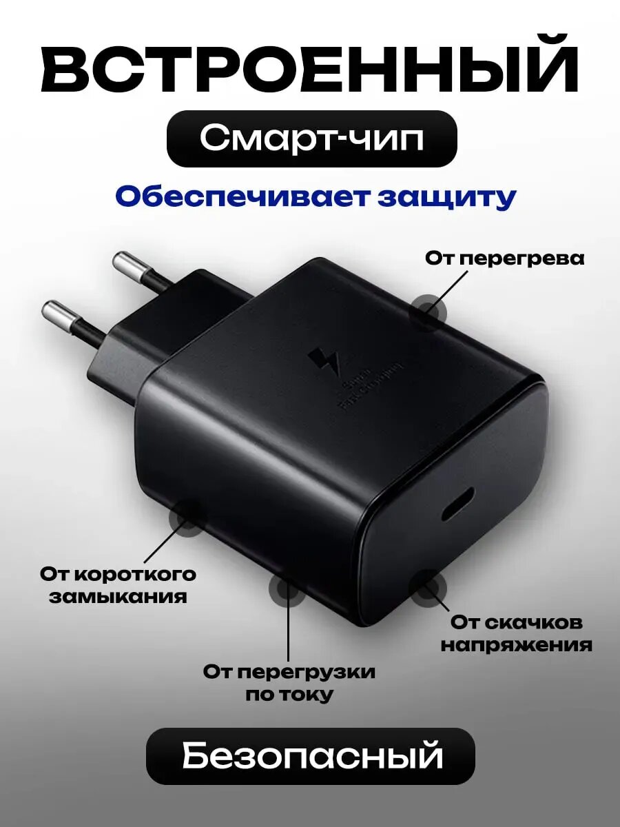 Зарядное устройство 45W + кабель USB-C для Samsung Galaxy | Комплект черный