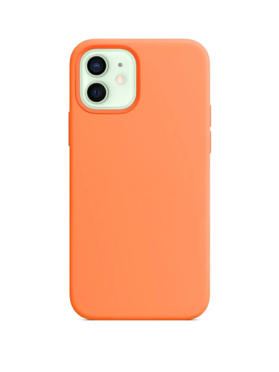 Чехол силиконовый Магсейф для iPhone 12 / 12 Pro Kumquat с анимацией NFC, Silicone case Магсейф для айфон 12 / 12 про - Оранжевый