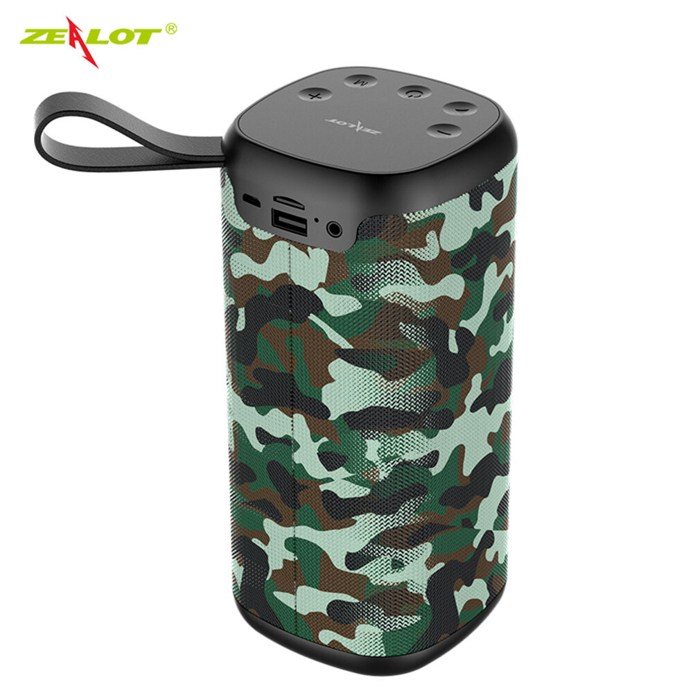 Колонка Bluetooth портативная ZEALOT S35 Black Camouflage, водонепроницаемая, диапазон Bluetooth 66ft, battery capacity 1500mAh, Bluetooth version V 5.0, Charging voltage DC 5v, Speaker 4Ω 5W * 2, Transmission distance 10m, Frequency response