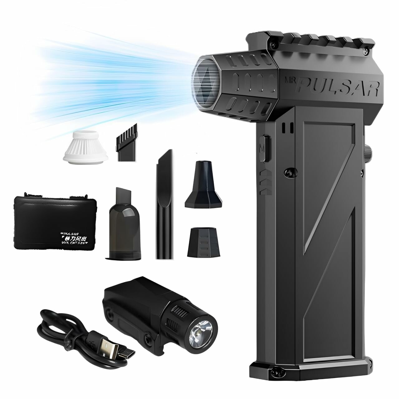 140000 turn violent turbo fan, brushless motor high speed turbo hair dryer, handheld X3pro vacuum set + flashlight, 1x Hair Dryer, 1x Flashlight, 1x Storage Box, 1x Charging Cable, 1x Vacuum Cleaner, 1x Long Suction Nozzle, 1x Long Air Nozzle, 1x Short