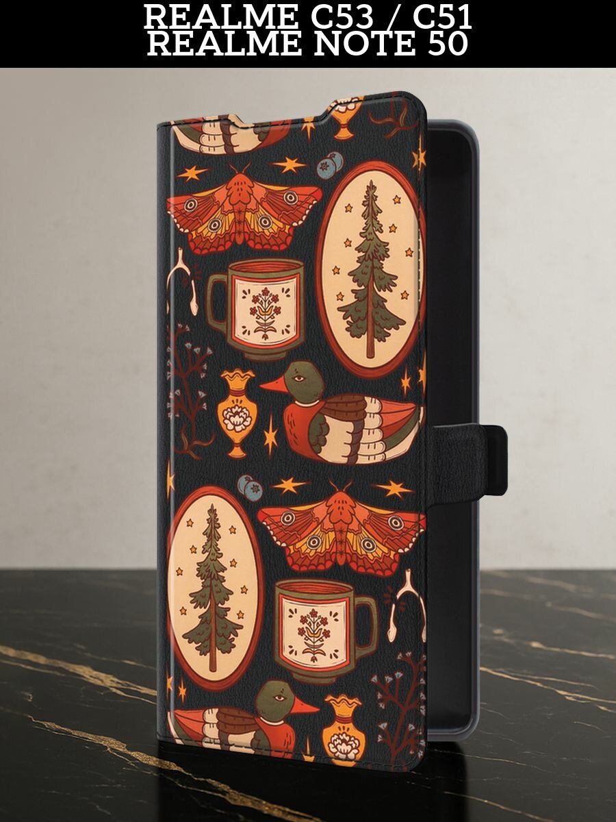 Чехол-книжка на Realme C53/C51/Note 50 (Реалми С53/Реалми С51/Реалми Ноте 50) с картой осень