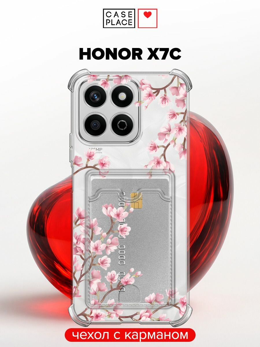 Чехол на Honor X7C (Хонор X7C) с картой и принтом Весенняя сакура