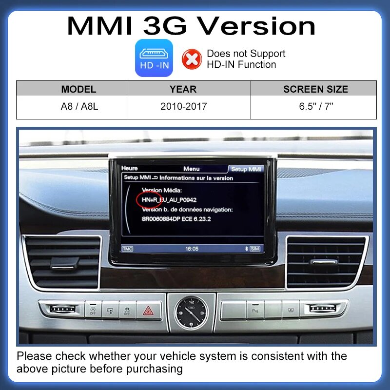 Беспроводной AI-интерфейс CarPlay и Android Auto для Audi A8/A8L 2010-2017, поддерживает Mirror Link, AirPlay, Car Play, карты, WhatsApp A8 MMI 3G-HN