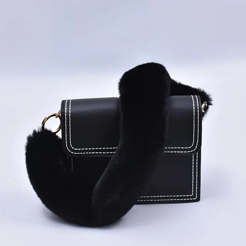 Модный сменный ремень для сумки из натурального искусственного кроличьего меха, сумка на плечо, ручка для женщин, ремни для кошелька, аксессуары из искусственного меха Черный, 120cm, black