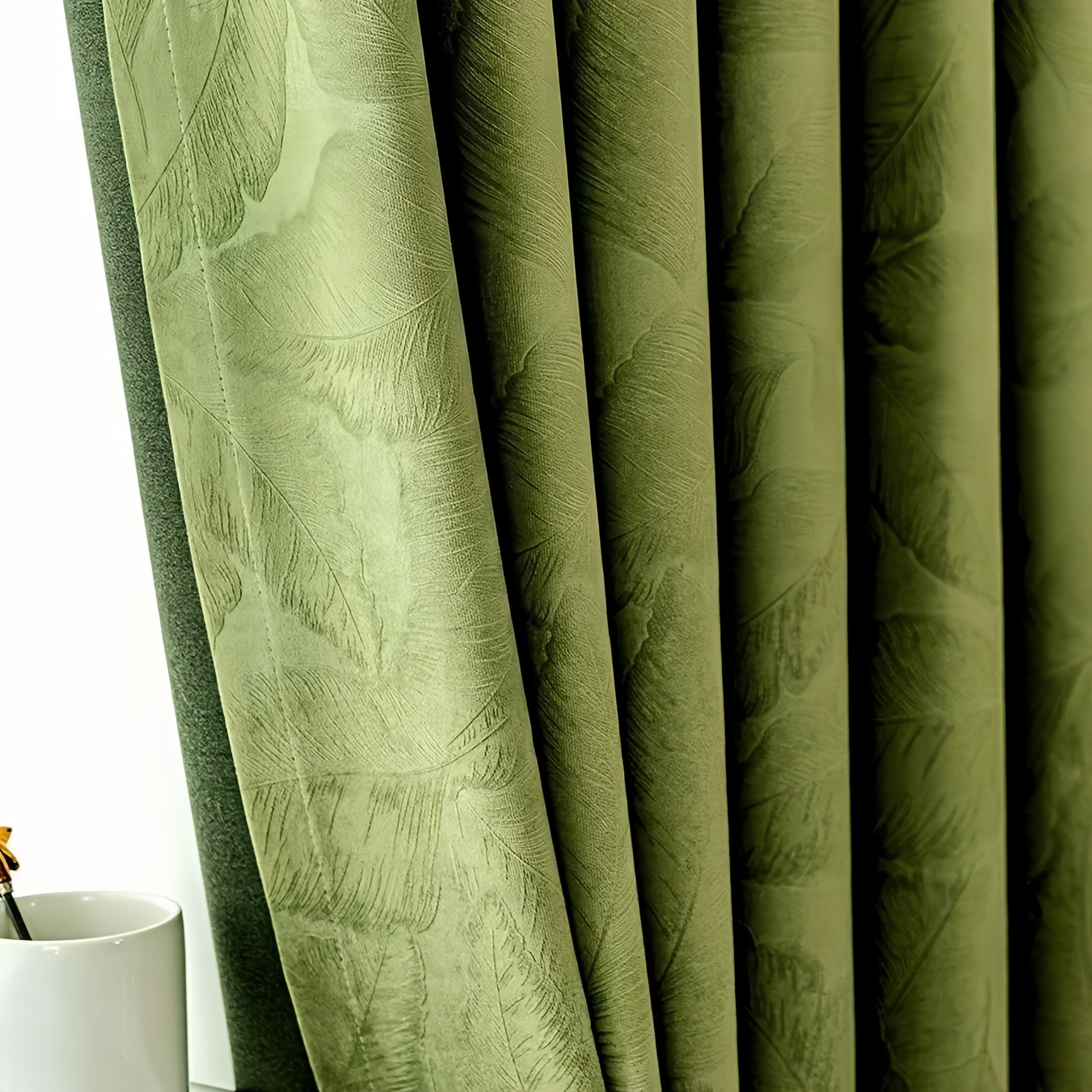 Бархатные шторы Tiyana JD258 Leaf Pattern, оливково-зеленые, 1 шт, 100x220 см，пробивание отверстий