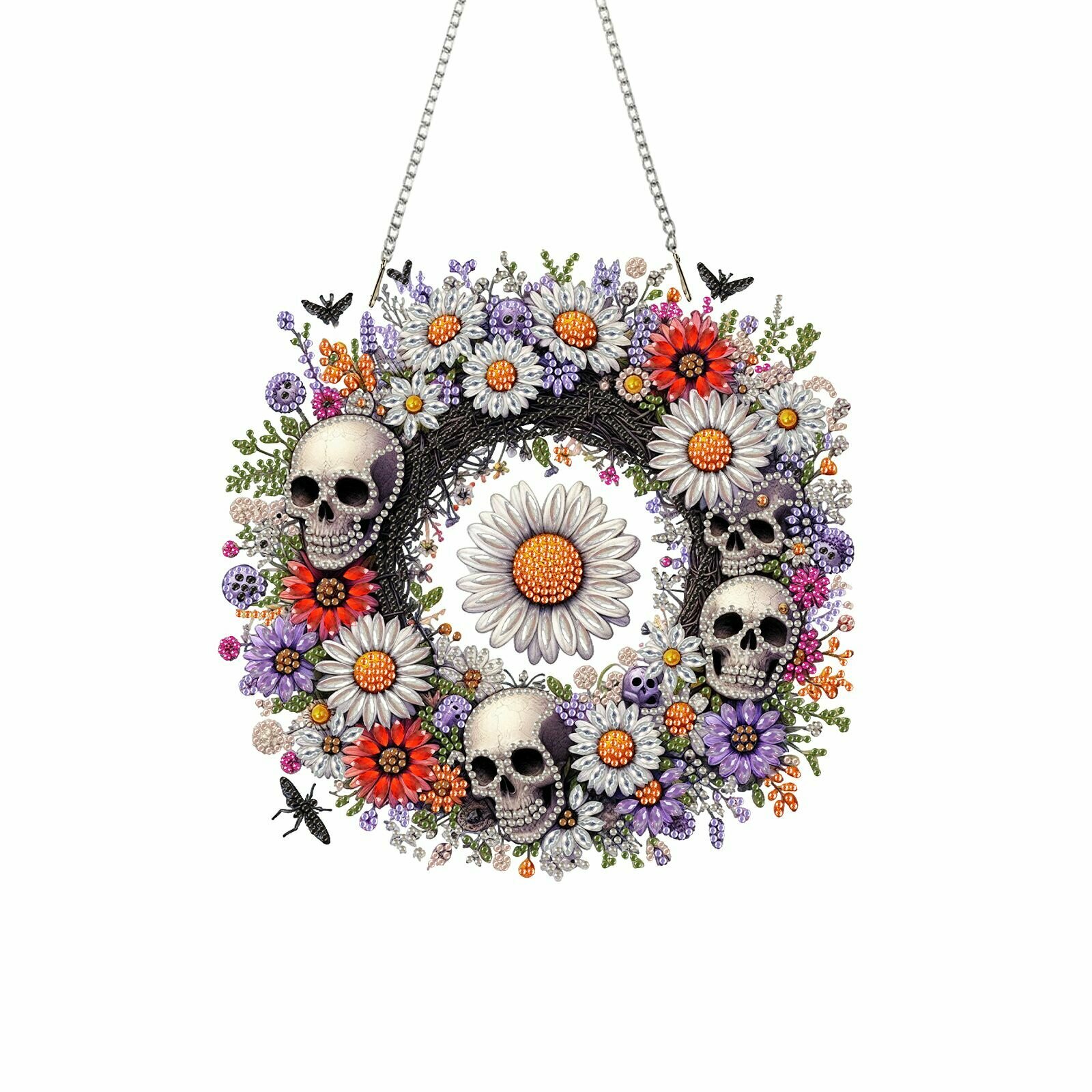Поделка стразами Череп и цветы, 24x23.8 см, с кристаллами и бусинами