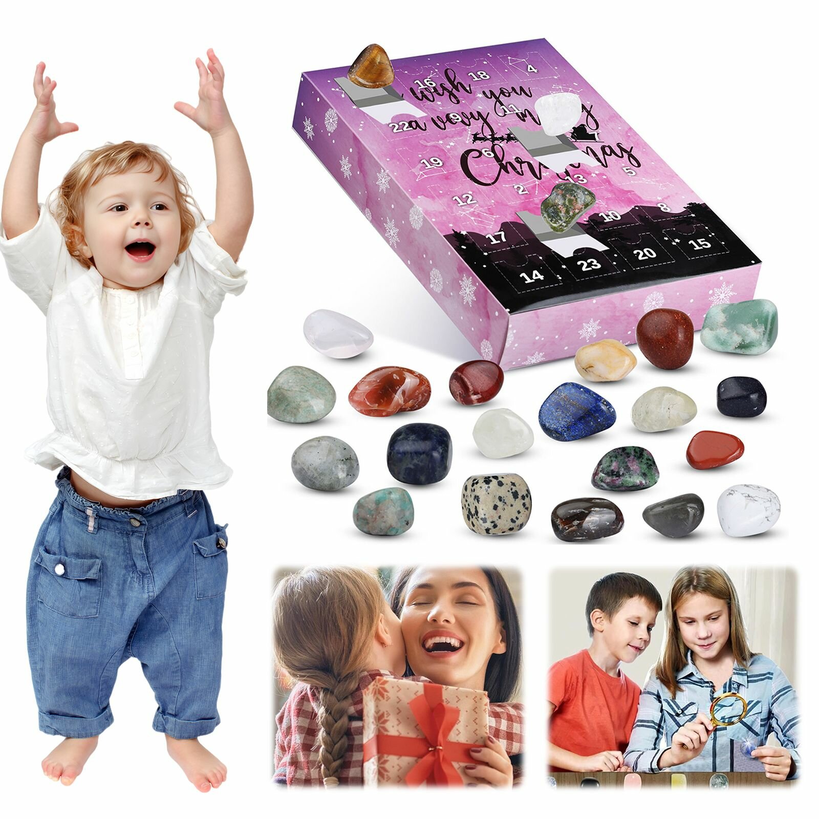 Слепой ящик с минералами для детей, 24 дня рождественского отсчета