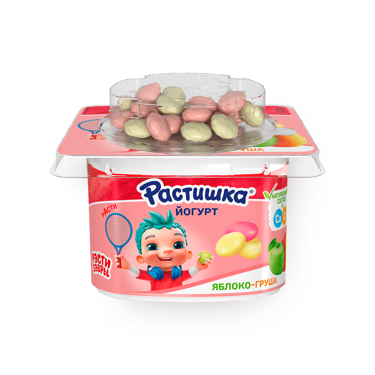 Йогурт Растишка "Яблоко-груша", с печеньем, в шоколаде, 118 г