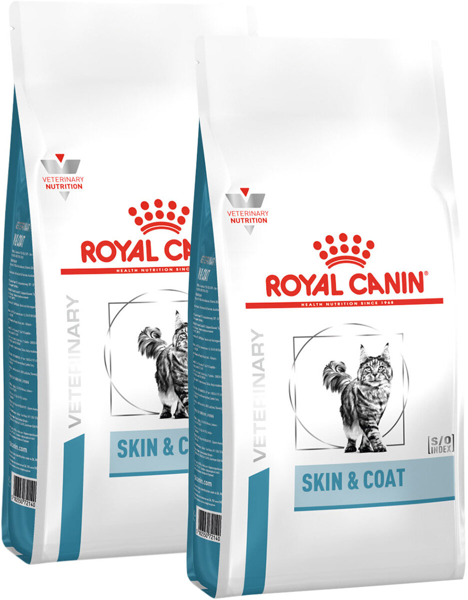 Корм сухой Royal Canin Skin & Coat для кастрированных котов и стерилизованных кошек с чувствительной кожей и шерстью, 1,5 кг х 2 шт