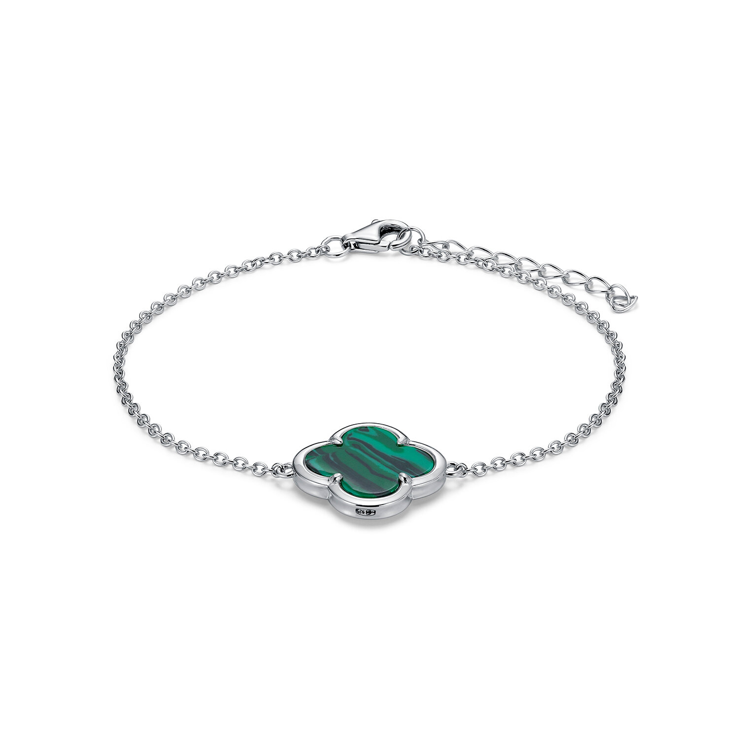 Браслет-цепочка, серебро, 925 проба, родирование, малахит