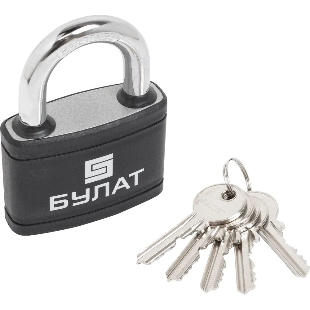 Навесной замок булат ВС 366 ПЛ чугунный, открытый корпус, цилиндровый механизм, полукруглая дужка, 5‑ключевой набор