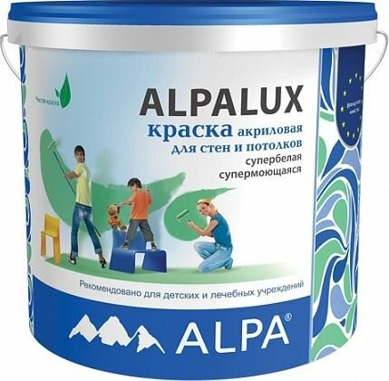 Краска для Стен и Потолков Акриловая Alpalux 1л Супербелая Alpa.