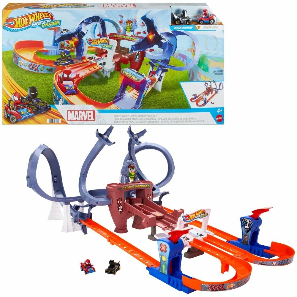 Набор гоночных трасс Hot Wheels Racerverse Spider-Man's Spider-Man с паутиной, гаражный набор