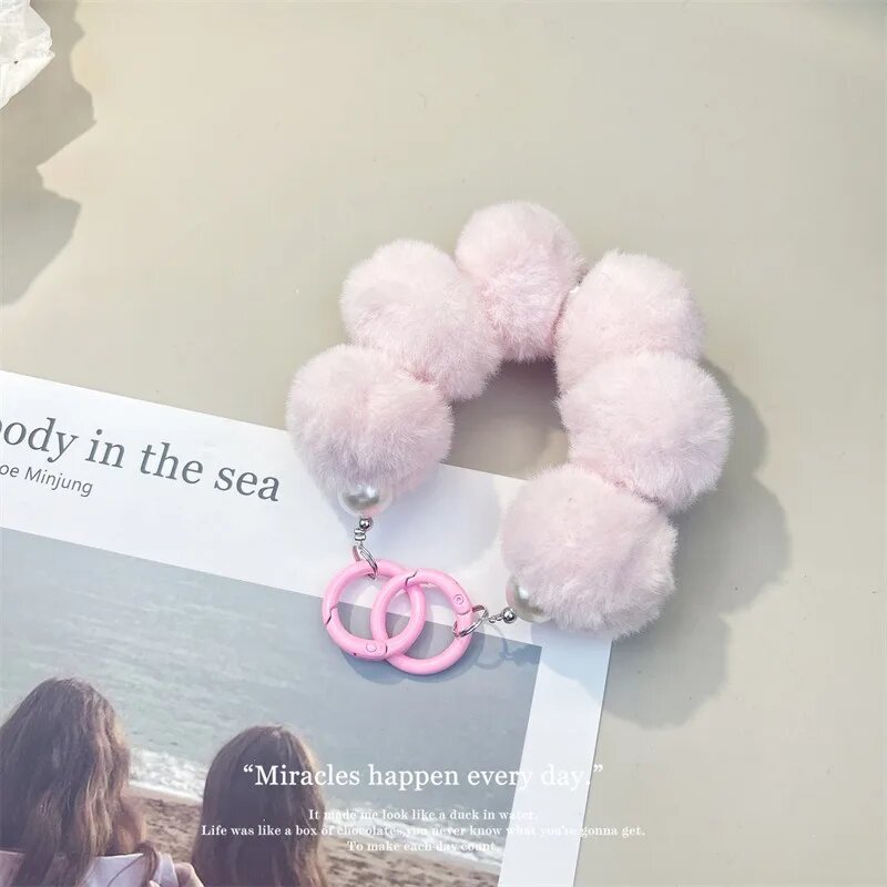 Подвеска для мобильного телефона милый пушистый шар ремешок для защиты от потери Розовый, Pink