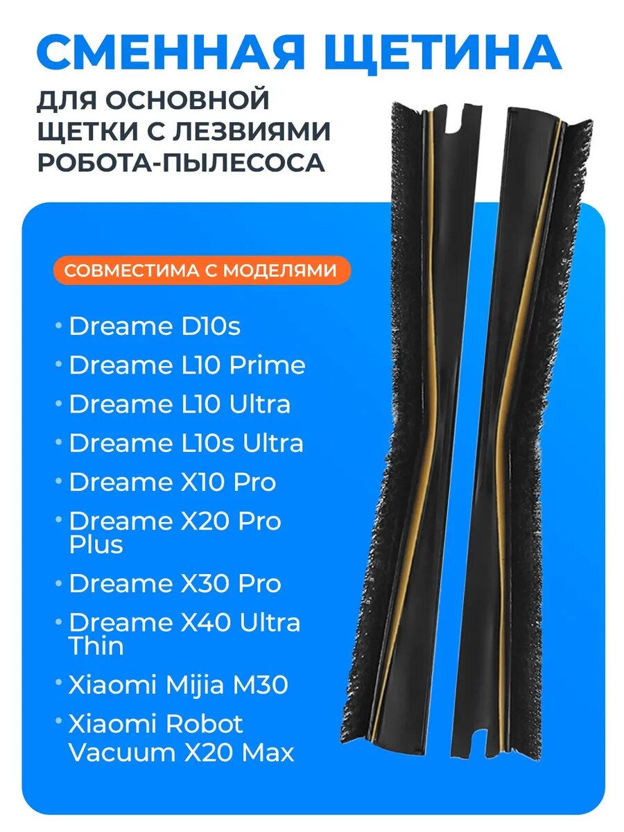 Сменная щетина для основной щетки с лезвиями робота-пылесоса Dreame D10s, L10 Prime, L10 Ultra, L10s Ultra, X20 Pro Plus, X30 Pro, Mijia M30