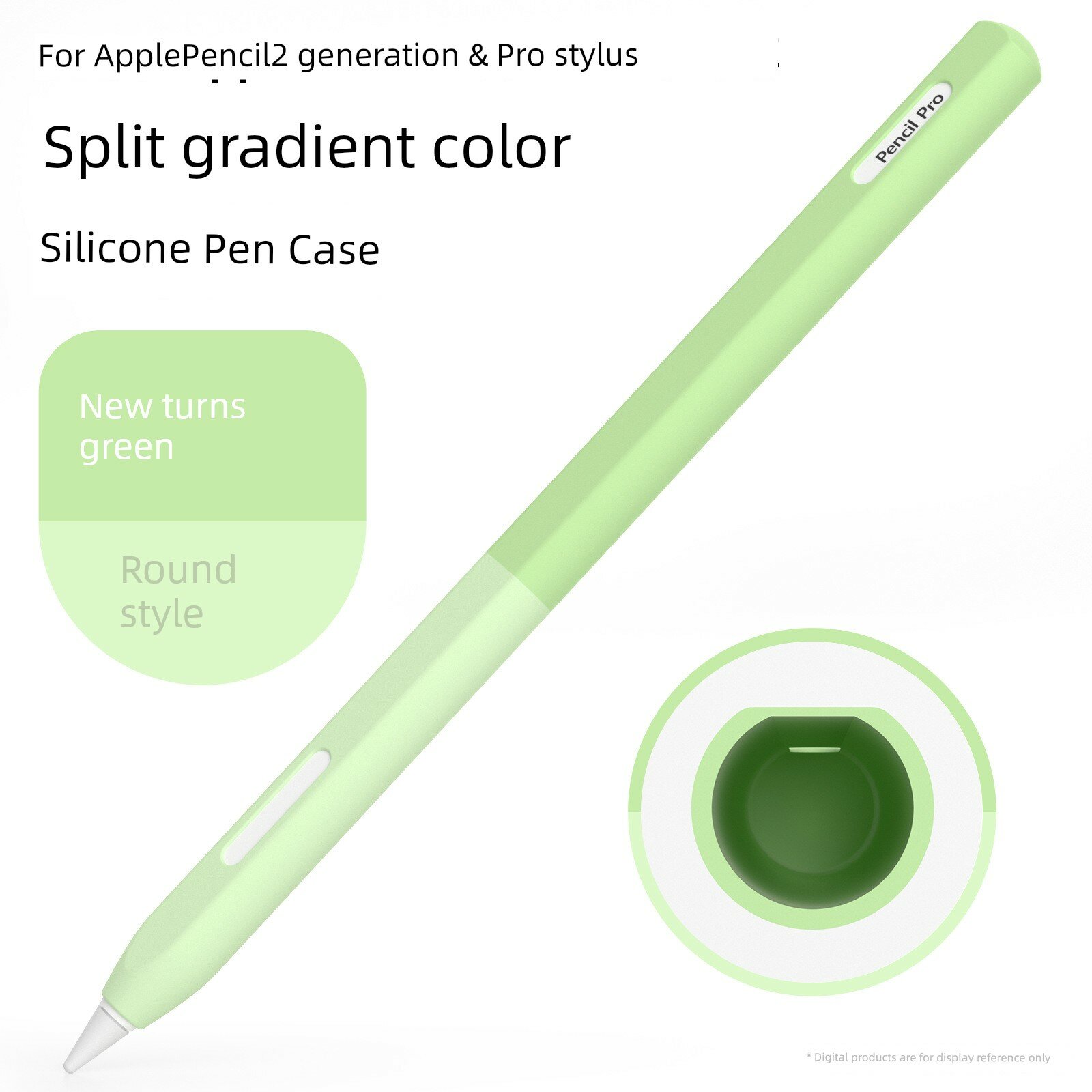 Силиконовый чехол для Apple Pencil 2-го поколения / Pro, цвет градиент зеленый, магнитное крепление, включает 4 насадки